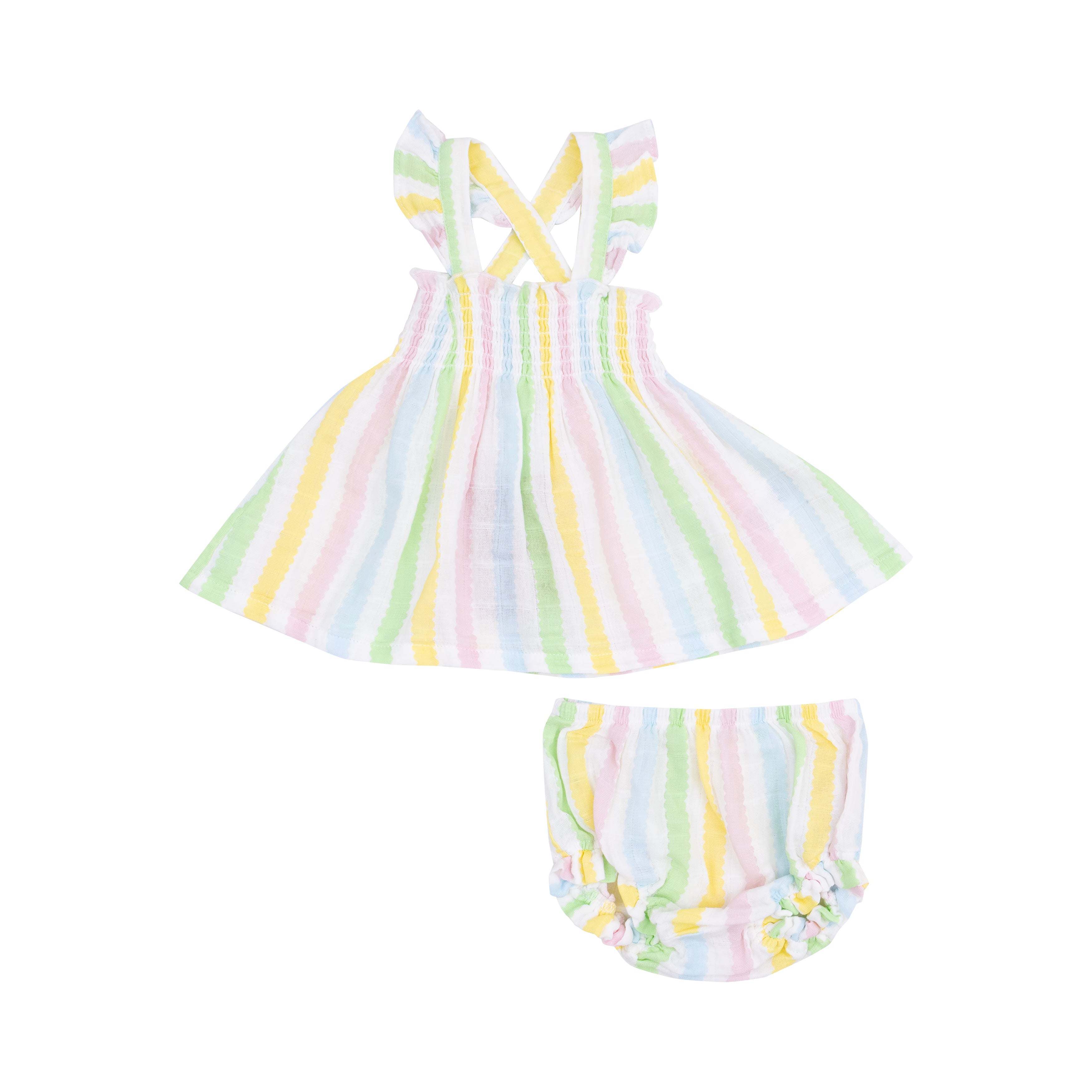 Ric Rac Stripe Ruffle Strap Smocked Top And Diaper Cover – She la la